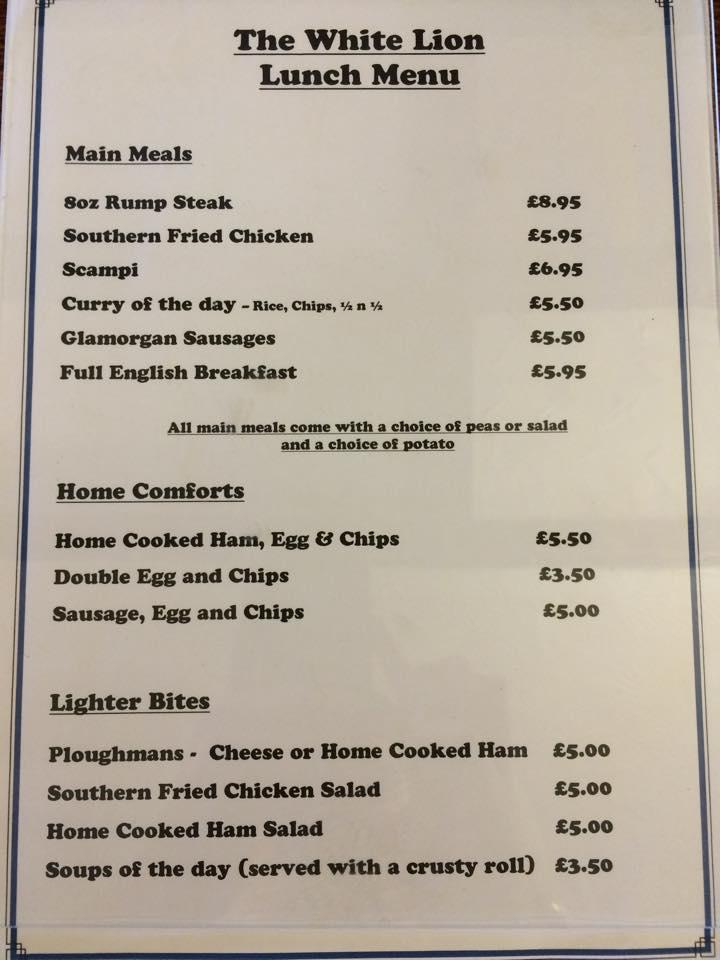 Menu at The White Lion pub & bar, Llantwit Major