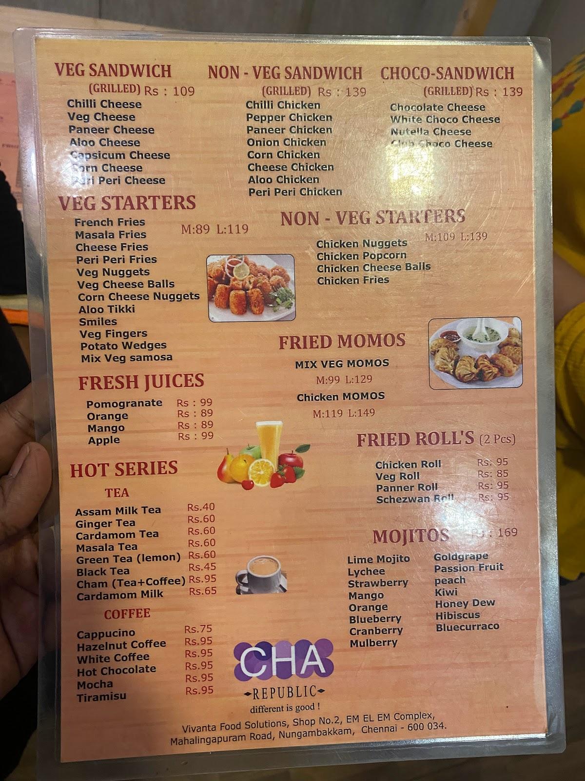 Menu at CHA Republic, Chennai, Shop No. 5