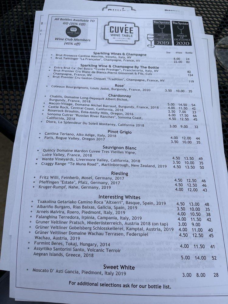 Menu at Cuvée Wine Table pub & bar, Louisville
