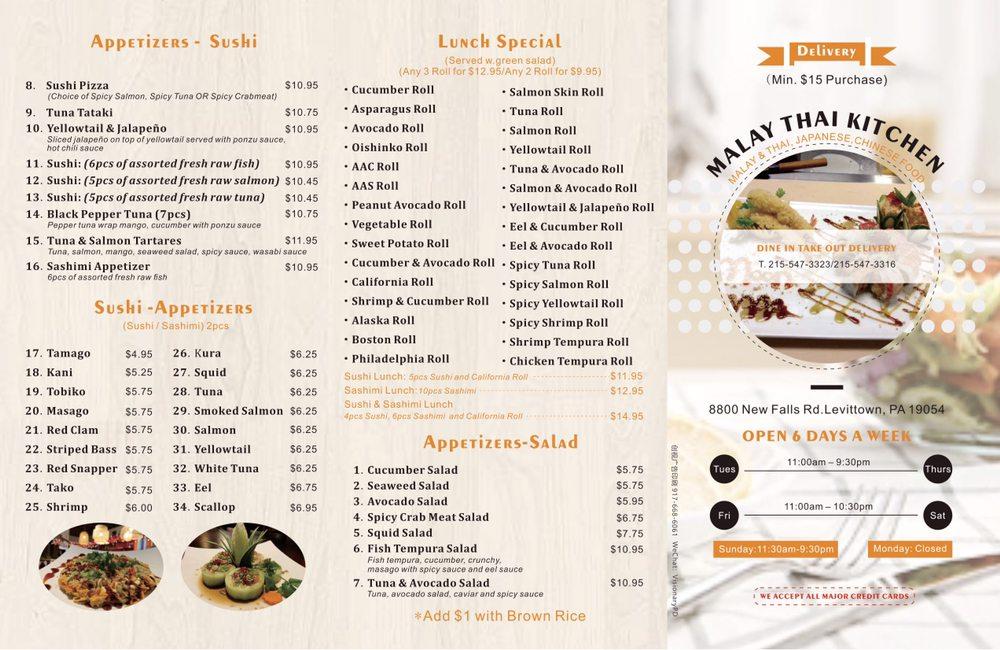 Menu at Malay Thai Kitchen restaurant, Levittown