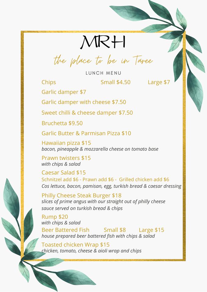 Menu at Manning River Hotel pub & bar, Taree