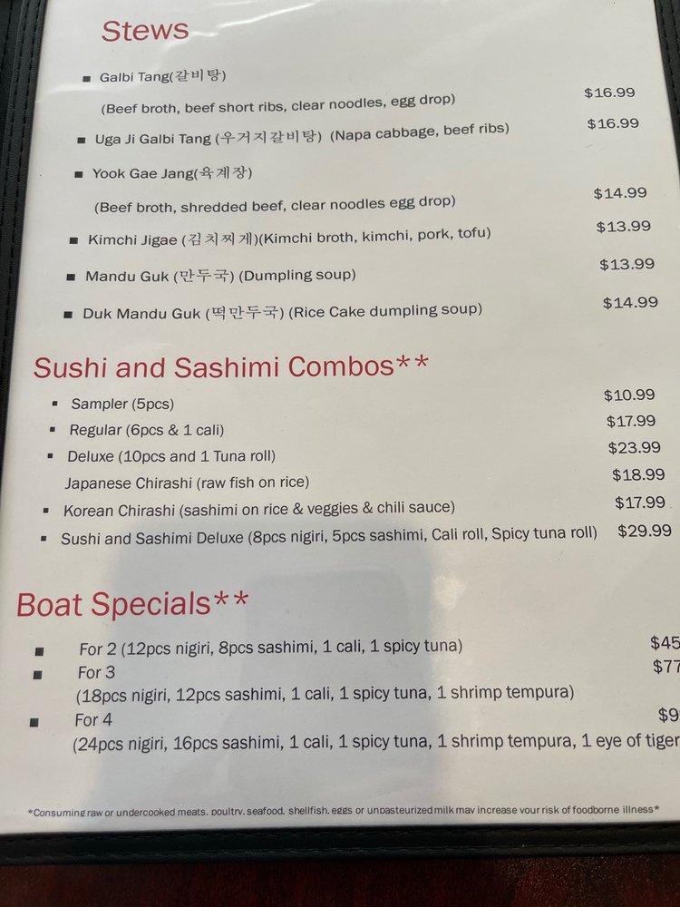Menu at Osan's Korean restaurant and Japanese Sushi, Fort Walton Beach