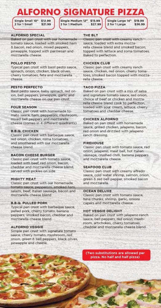 Menu at Alforno Restaurant and Pizzeria, Golden