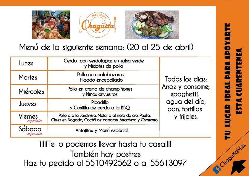 Menu at Banquetes Chagüita restaurant, Mexico City
