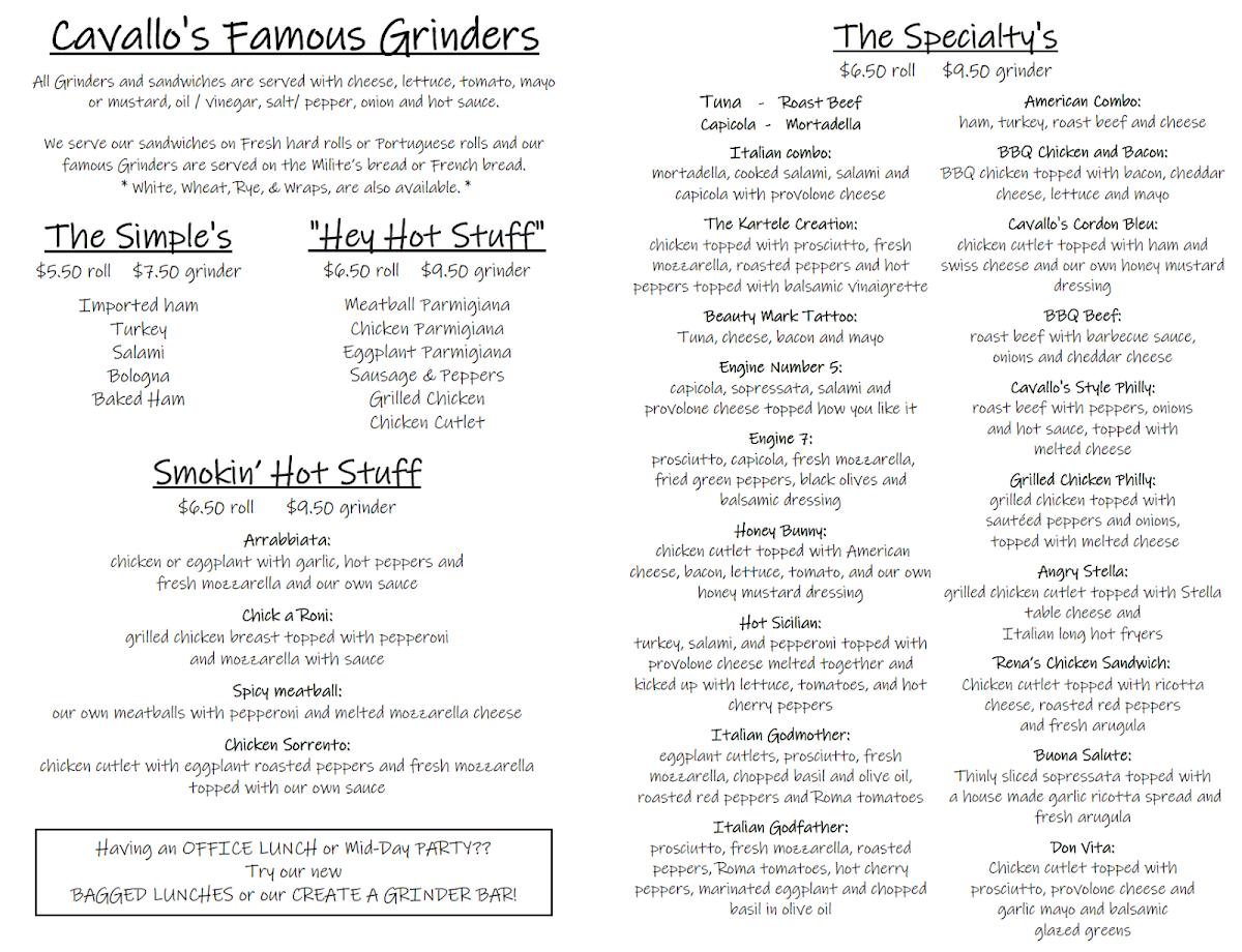 Menu at Cavallo's Deli and Imported Italian Foods Waterbury restaurant ...