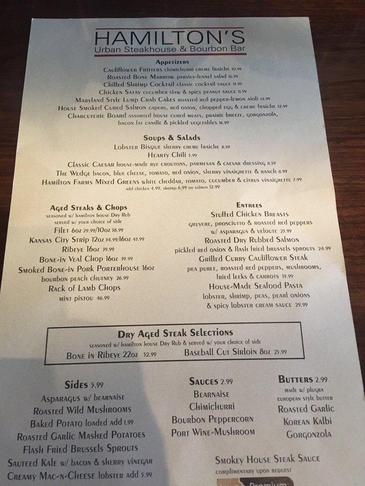 Menu at Hamilton's Urban Steakhouse & Bourbon Bar, St. Louis