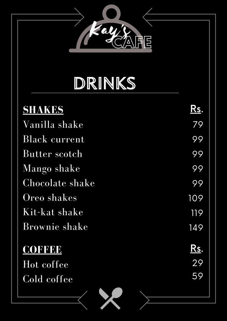 Menu at Kay's Cafe, Jaipur