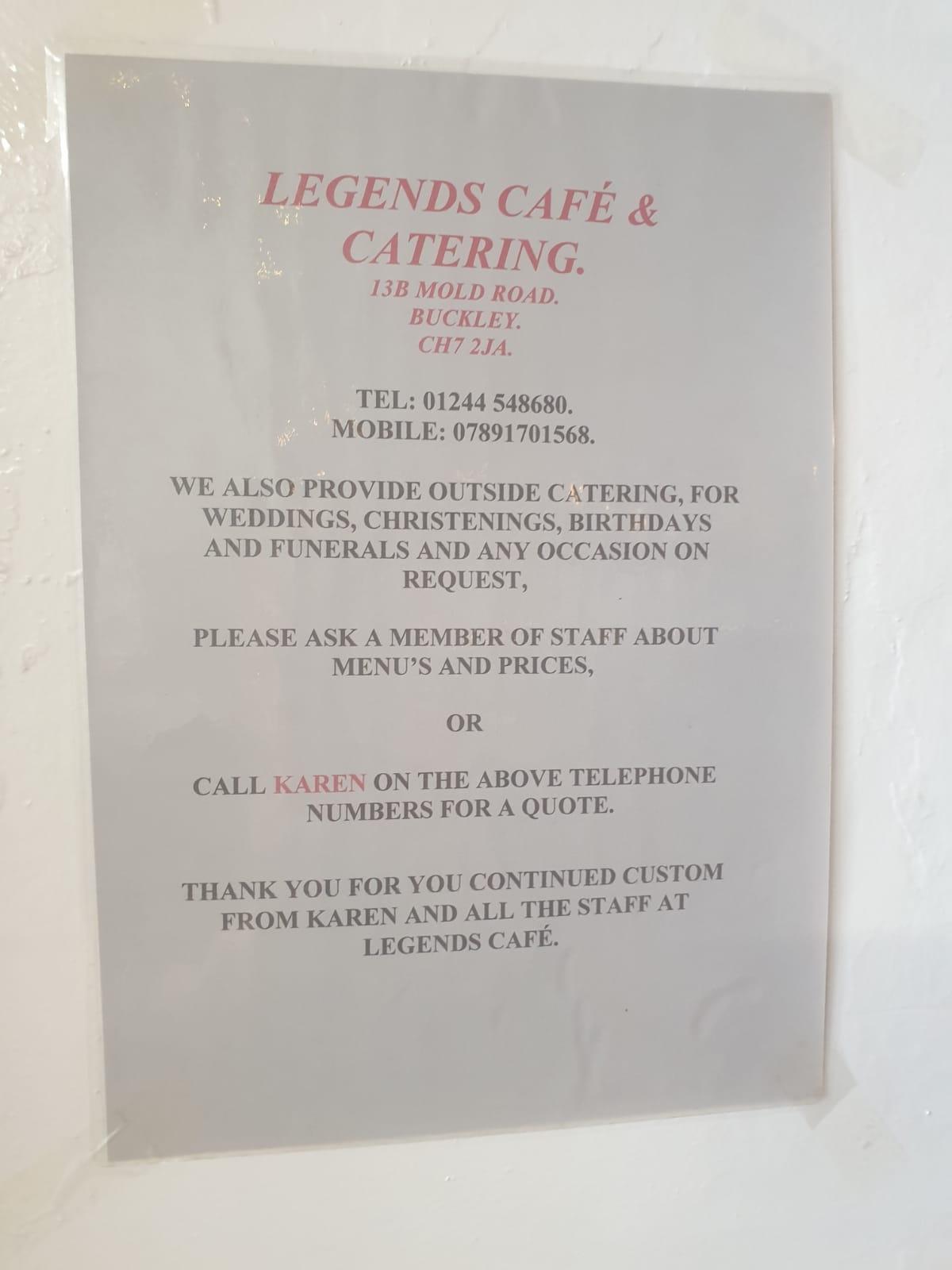 Menu at Legends Cafe & Catering, Buckley