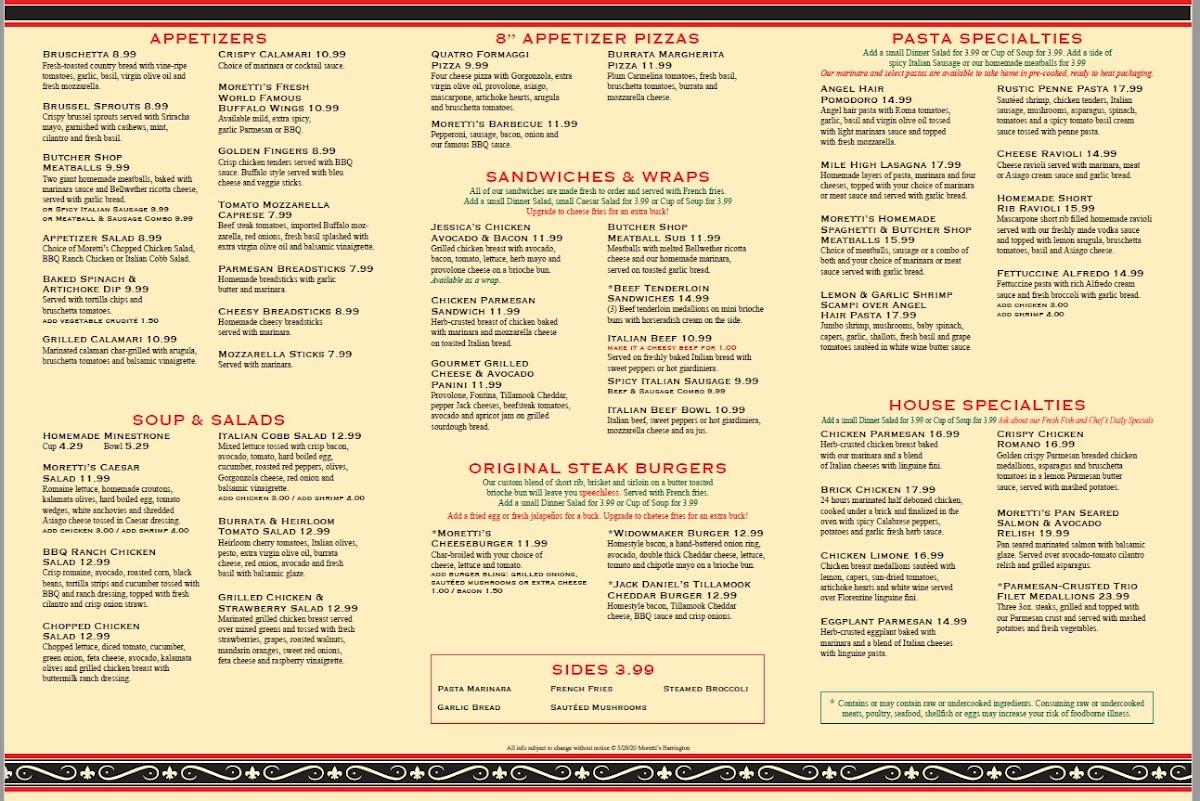 Menu at Moretti's Barrington, Barrington
