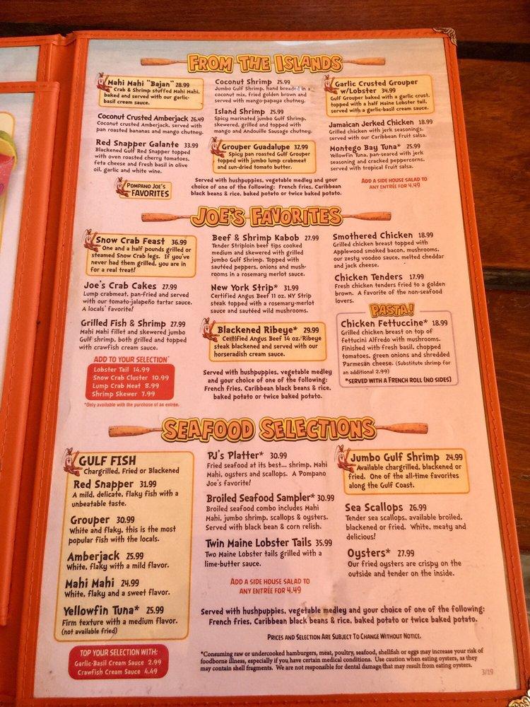 Menu at Pompano Joe's pub & bar, Destin