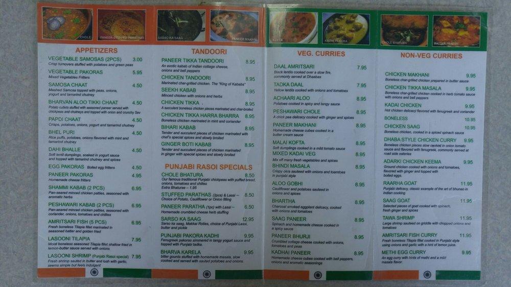 Menu at Punjabi Rasoi, Somerset New Jersey restaurant, North Brunswick ...
