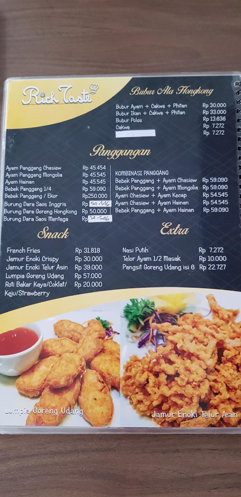 Menu at RICH TASTE restaurant, Makassar