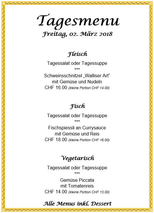Speisekarte von Restaurant zur alten Post, Langenthal