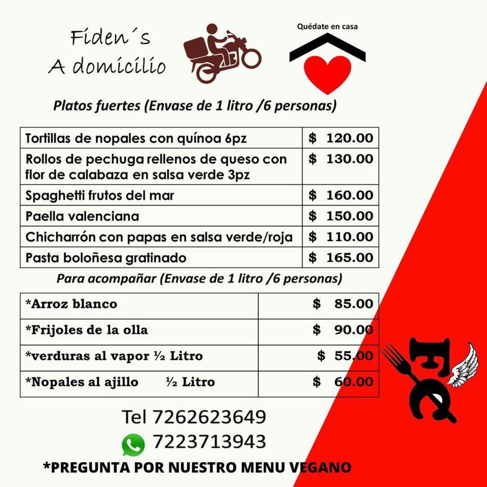 Carta de Restaurante Fiden's, Valle de Bravo
