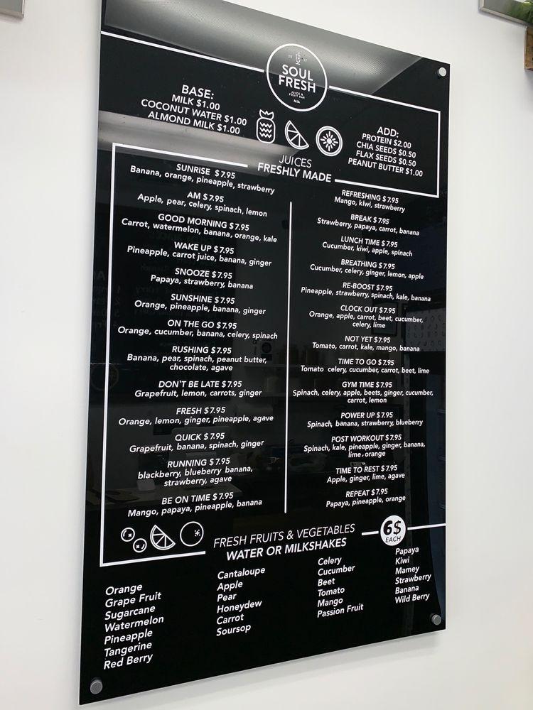 Menu at Soul Fresh Juice & Fruit Bar, Miami