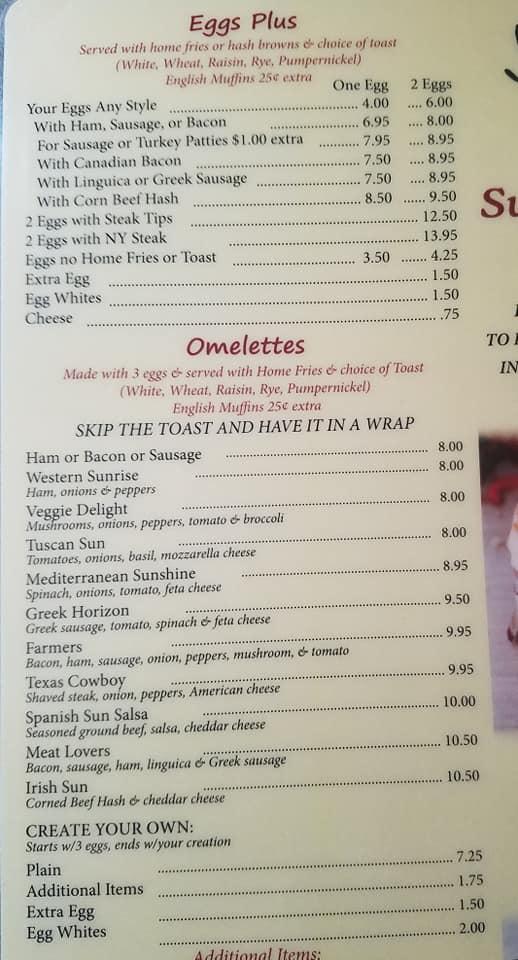 Menu at Sunnyside Cafe, Randolph
