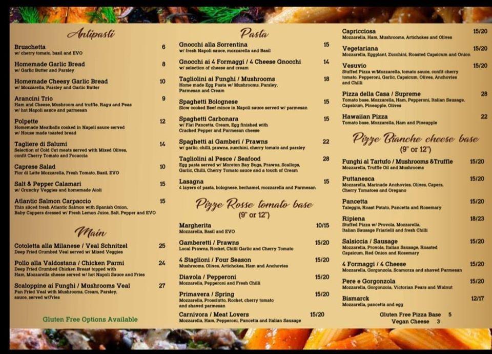 Menu at The Italian Plate restaurant, Ascot