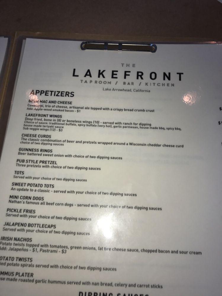 Menu at The Lakefront Tap Room Bar and Kitchen, Lake Arrowhead