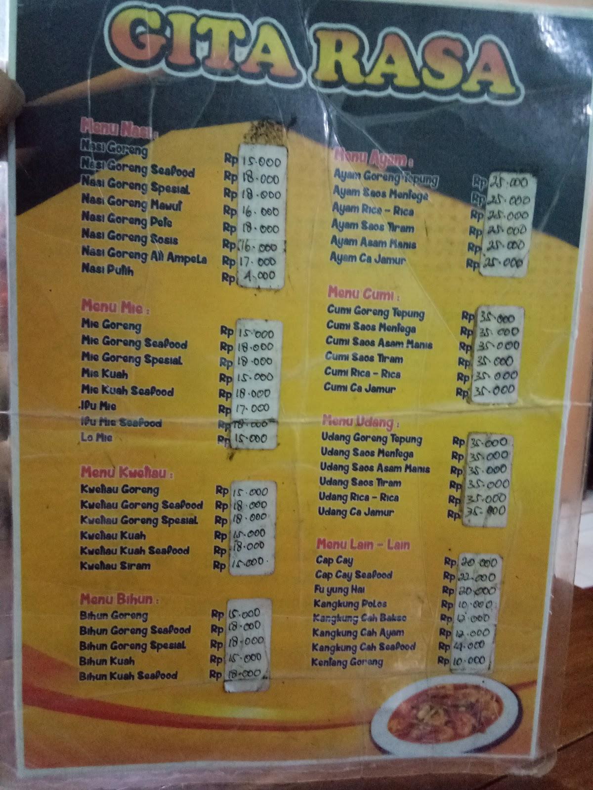 Menu at Warung Makan Gita Rasa restaurant, Purbalingga