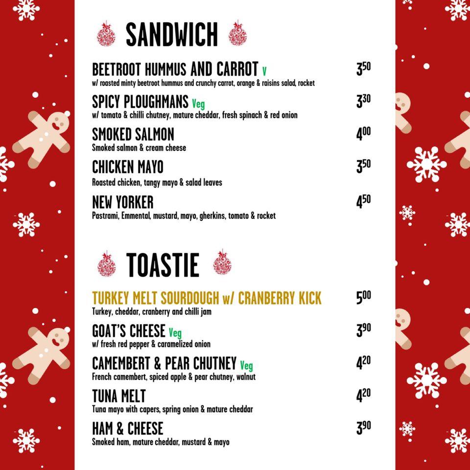 Menu at Yellow Submarine Charity cafe, Oxford