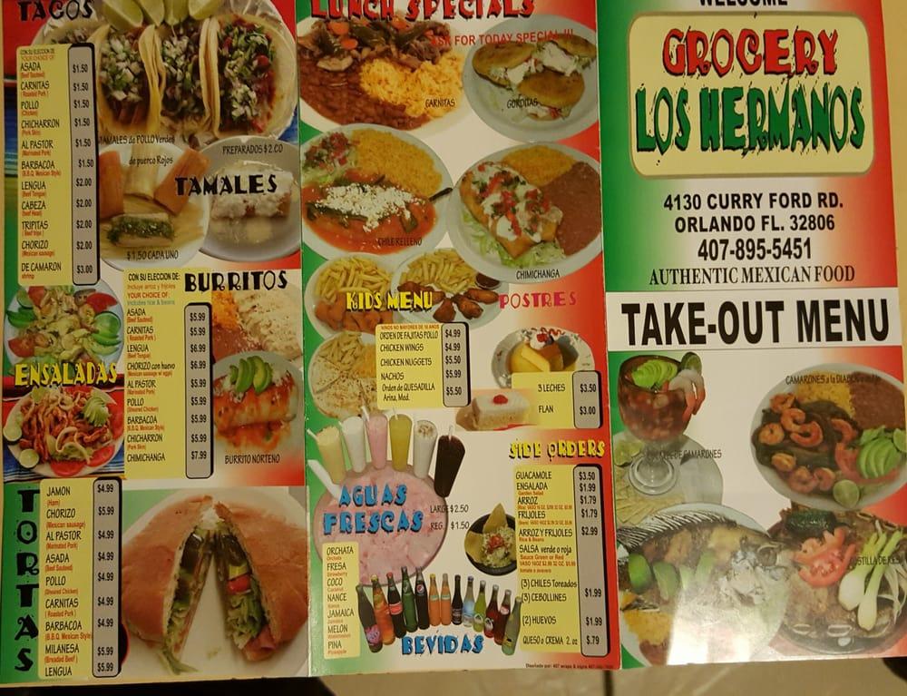 Menu at Los Hermanos restaurant, Orlando