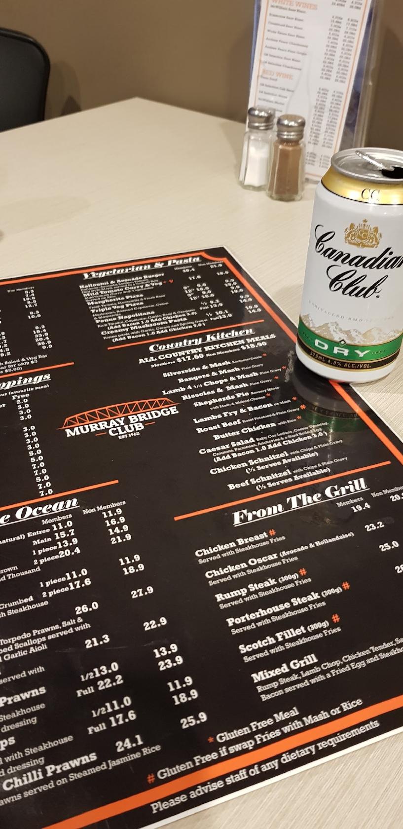 Menu at Murray Bridge Community Club, Murray Bridge