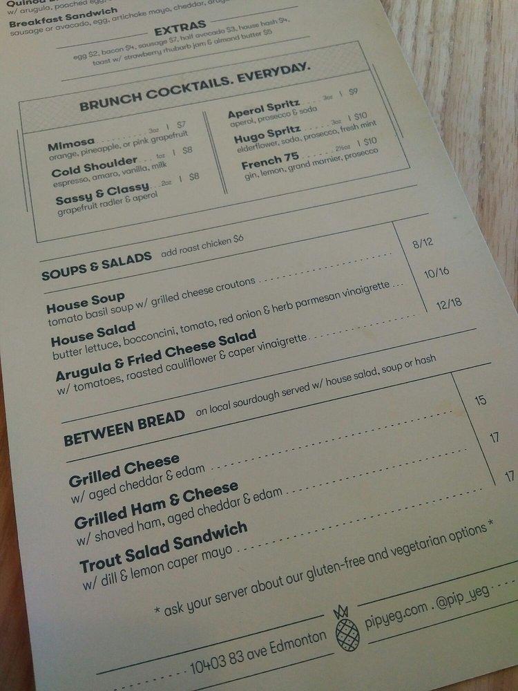 Menu at Pip pub & bar, Edmonton