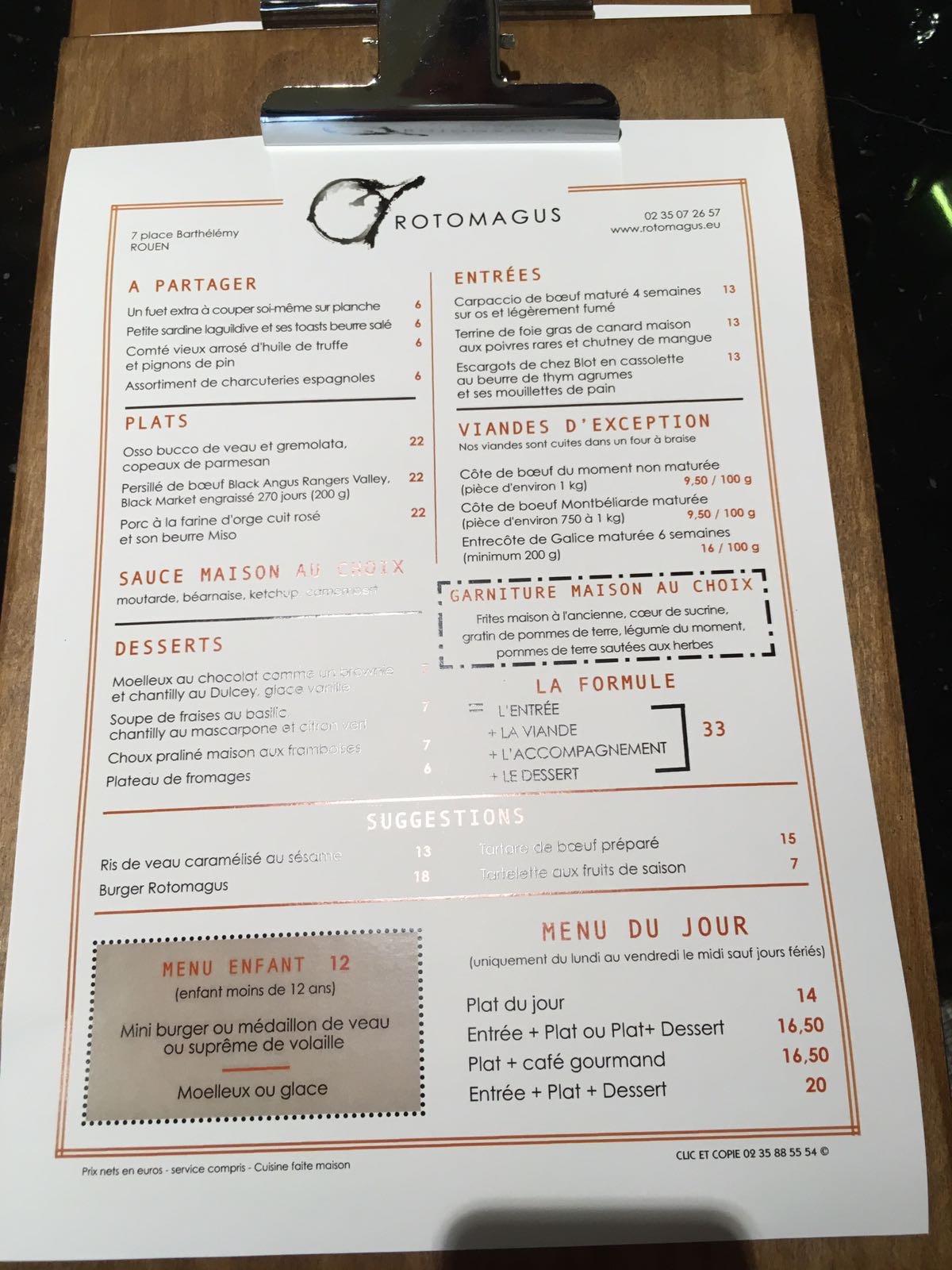Menu au ROTOMAGUS restaurant, Rouen