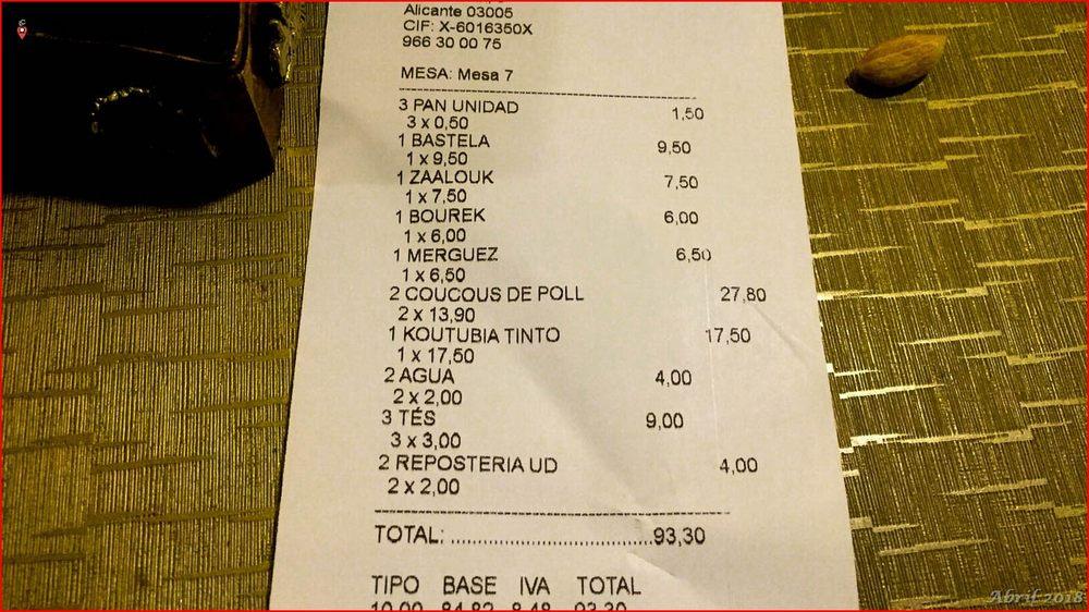 Menu at TK Restaurante, Alicante