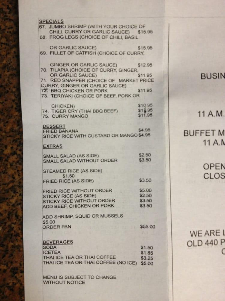 Menu at Tham Rab Thai Restaurant, Killeen