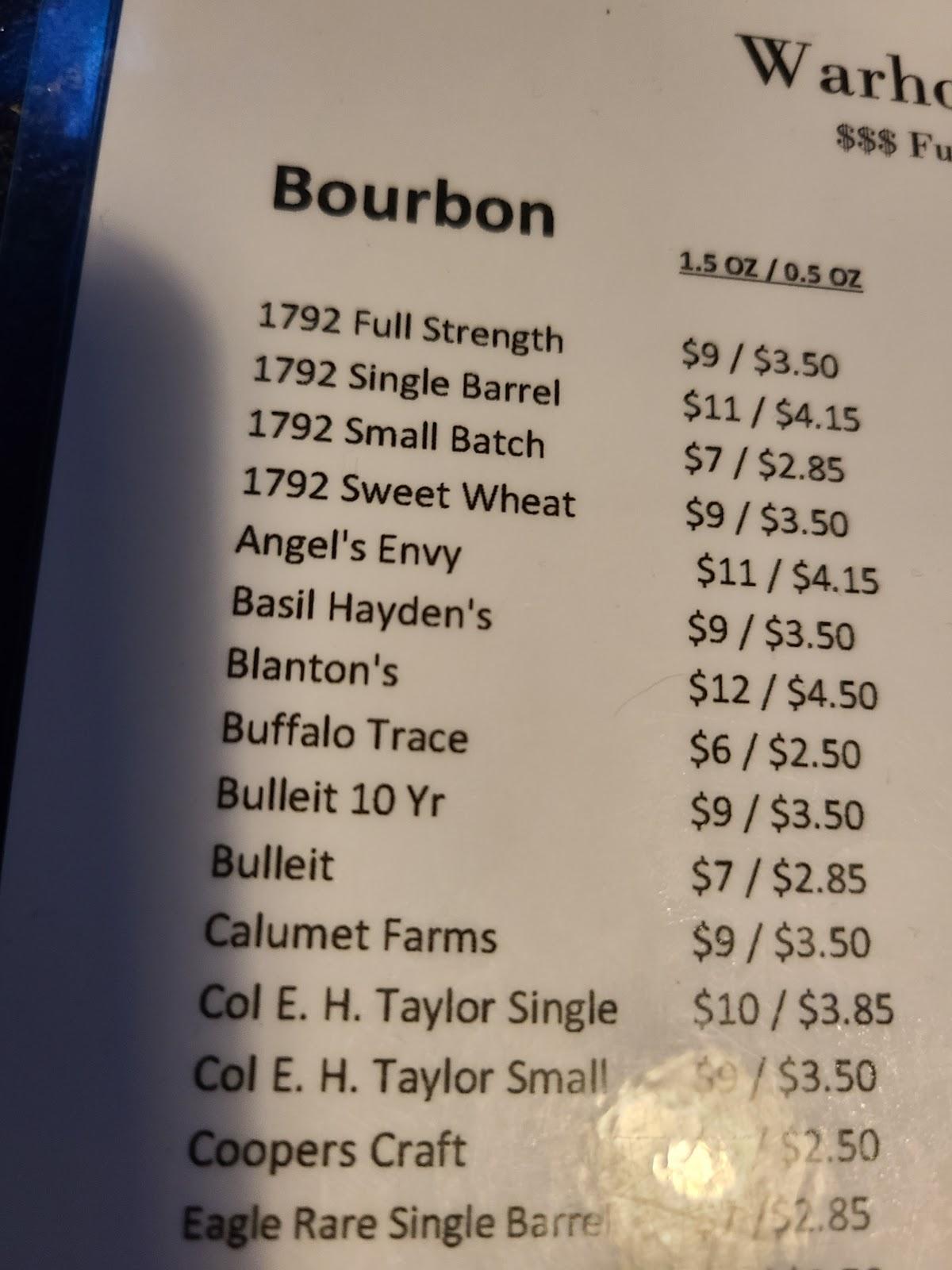 Menu at Warhorse Whiskey Bar, Tallahassee, 603 W Gaines St