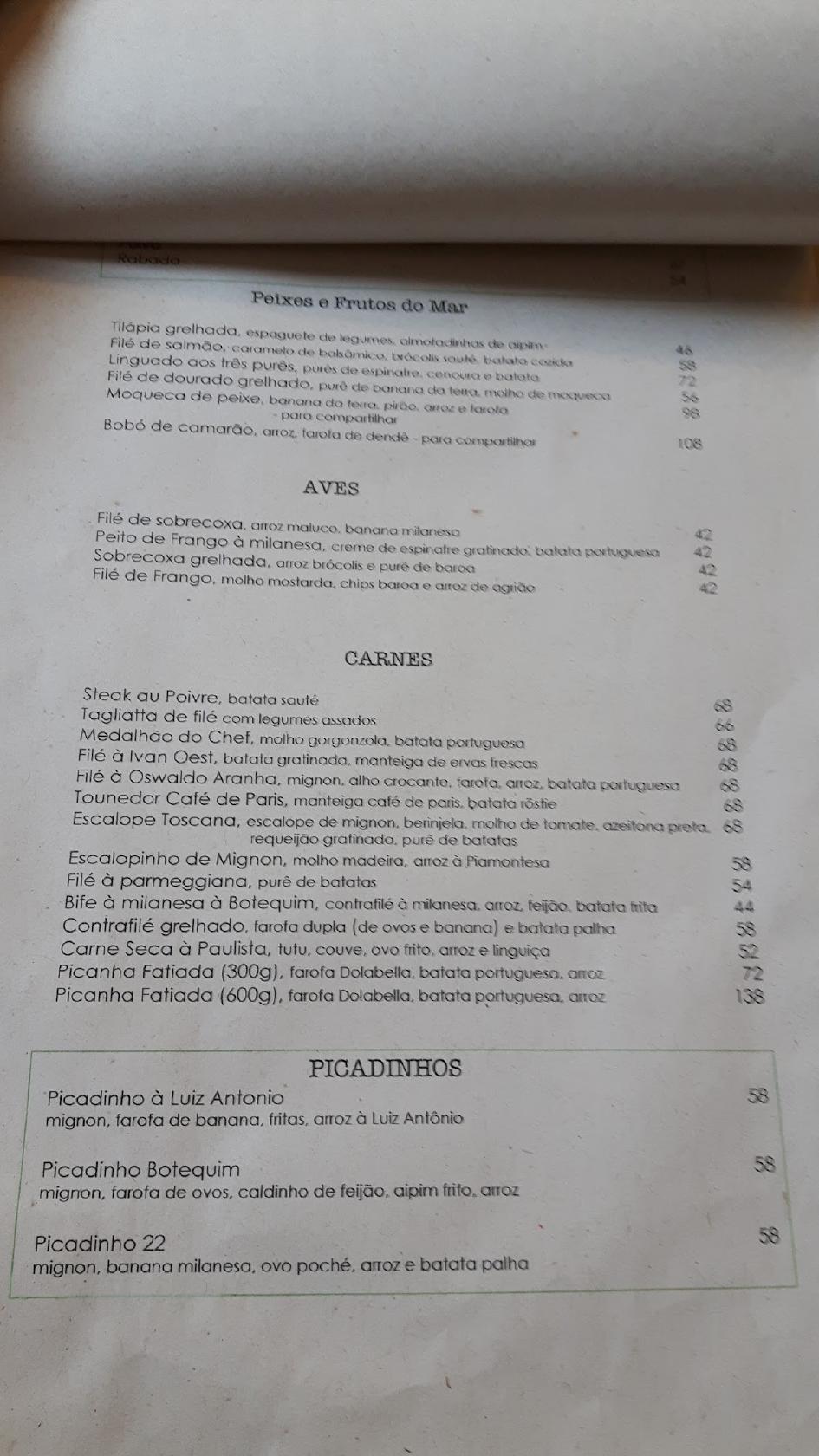Menu at Botequim Restaurante, Rio de Janeiro, R. Visc. de Caravelas
