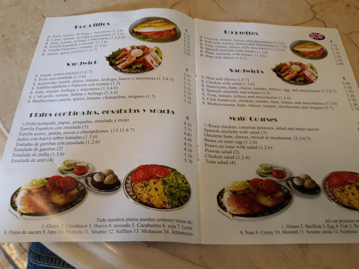 Menu at Café Royal, Puerto de la Cruz