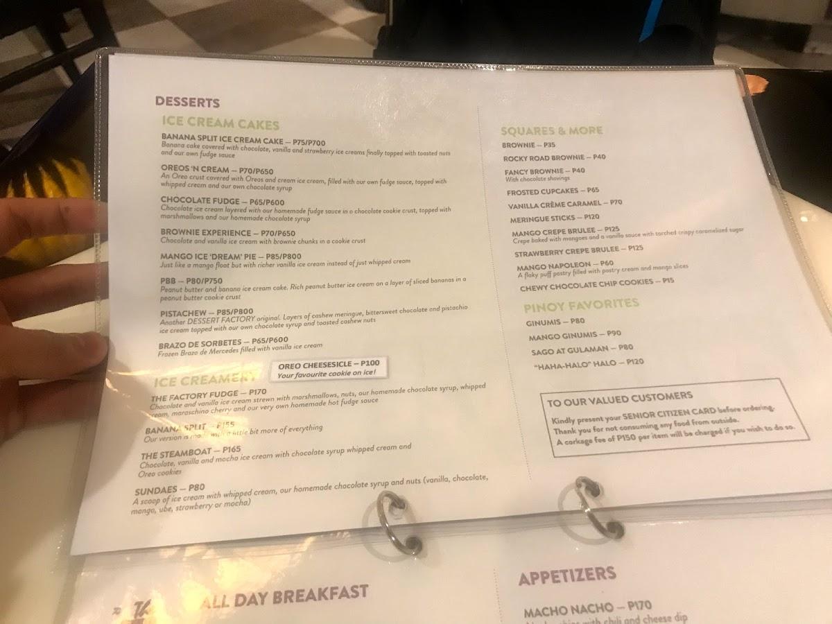 Menu at Dessert Factory desserts, Cebu City, 3rd level Terraces Ayala ...