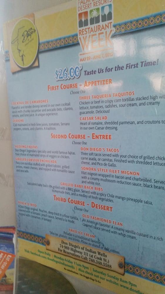 Menu at Don Diego's of Indian Wells pub & bar, Indian Wells