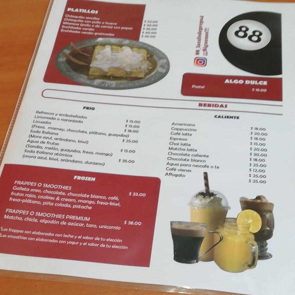 Menu at El 88 restaurant, Mexico City