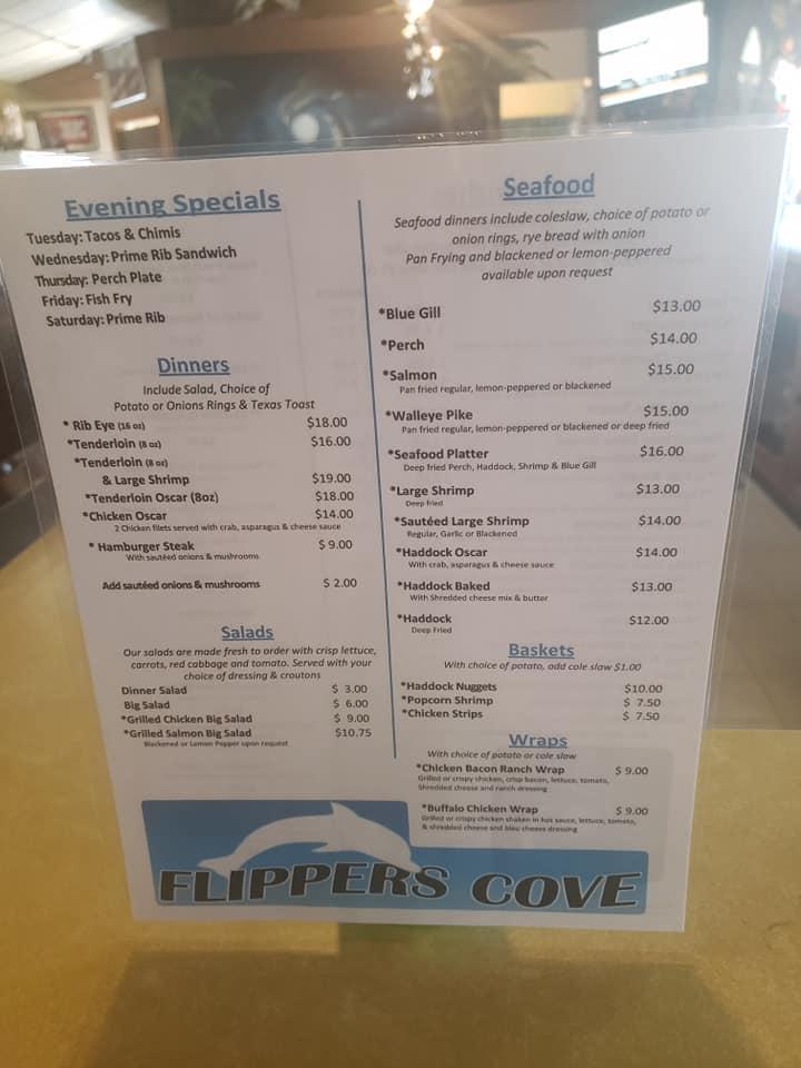 Menu at Flipper's Cove pub & bar, Greenleaf