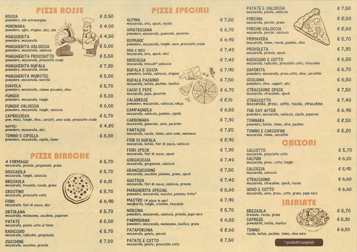 Menu at La Bottega di Mastro Pizza pizzeria, Rome