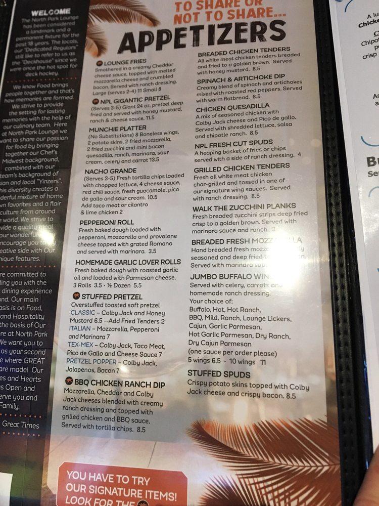 Menu at North Park Lounge Cranberry restaurant, Cranberry Township