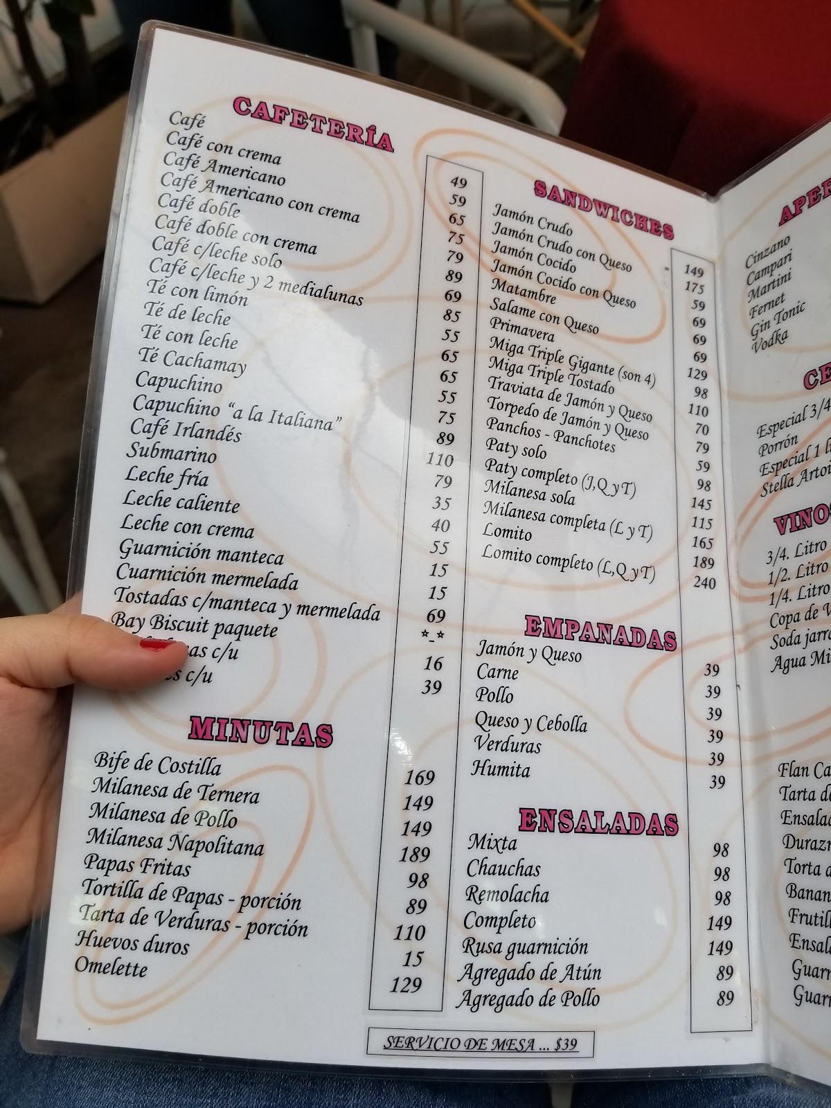 Menu at PASEO BAR PIZZA-CAFÉ, Buenos Aires