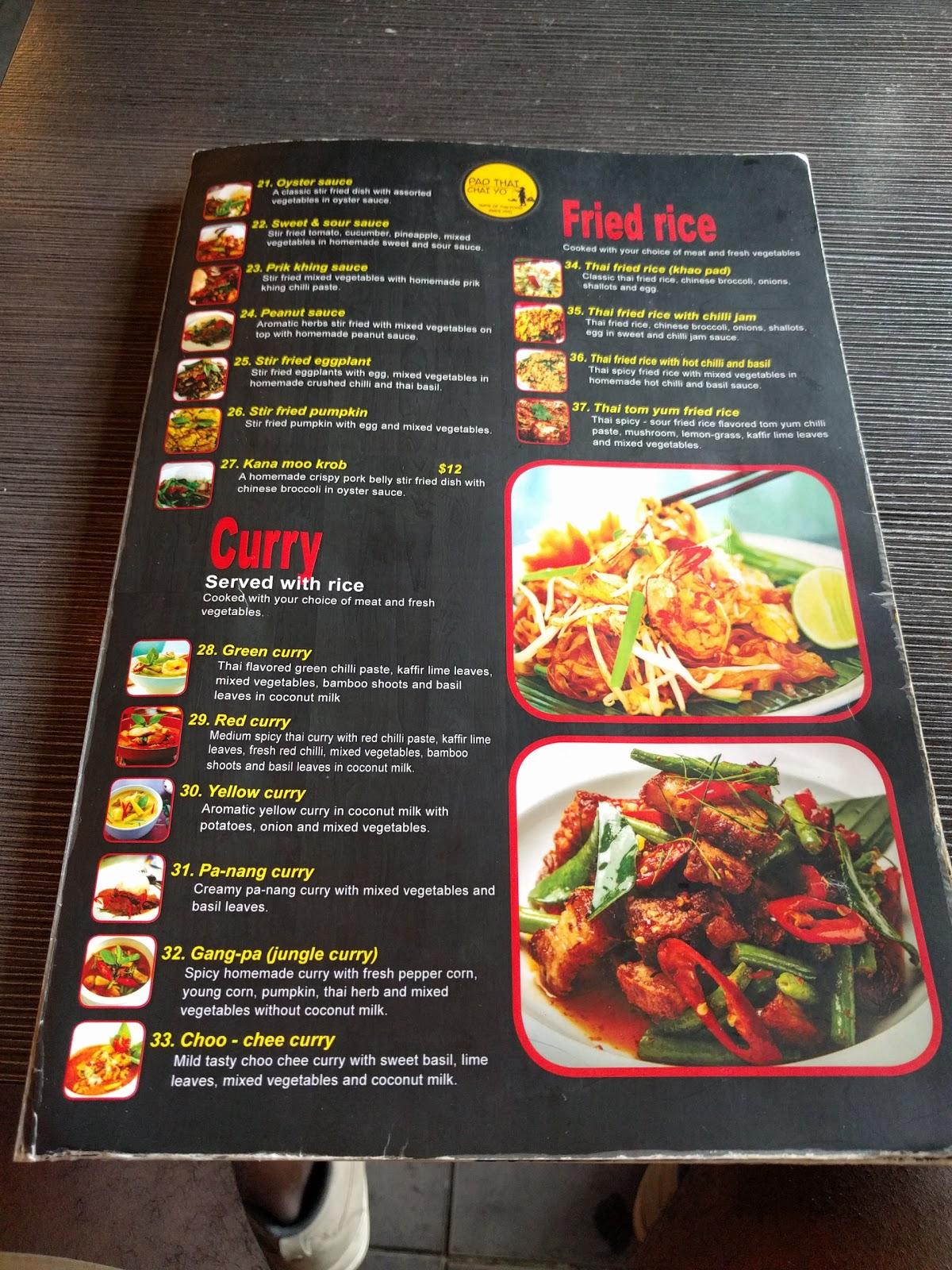 Menu at Pad Thai Chai Yo restaurant, Potts Point, 1a/1 Roslyn St