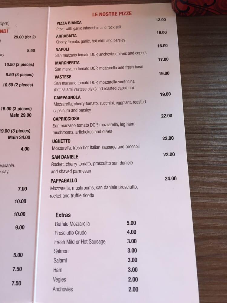 Menu at Pappagallo pizzeria, Leederville