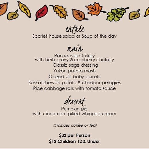 Menu at Scarlet Craft Kitchen restaurant, Saskatoon
