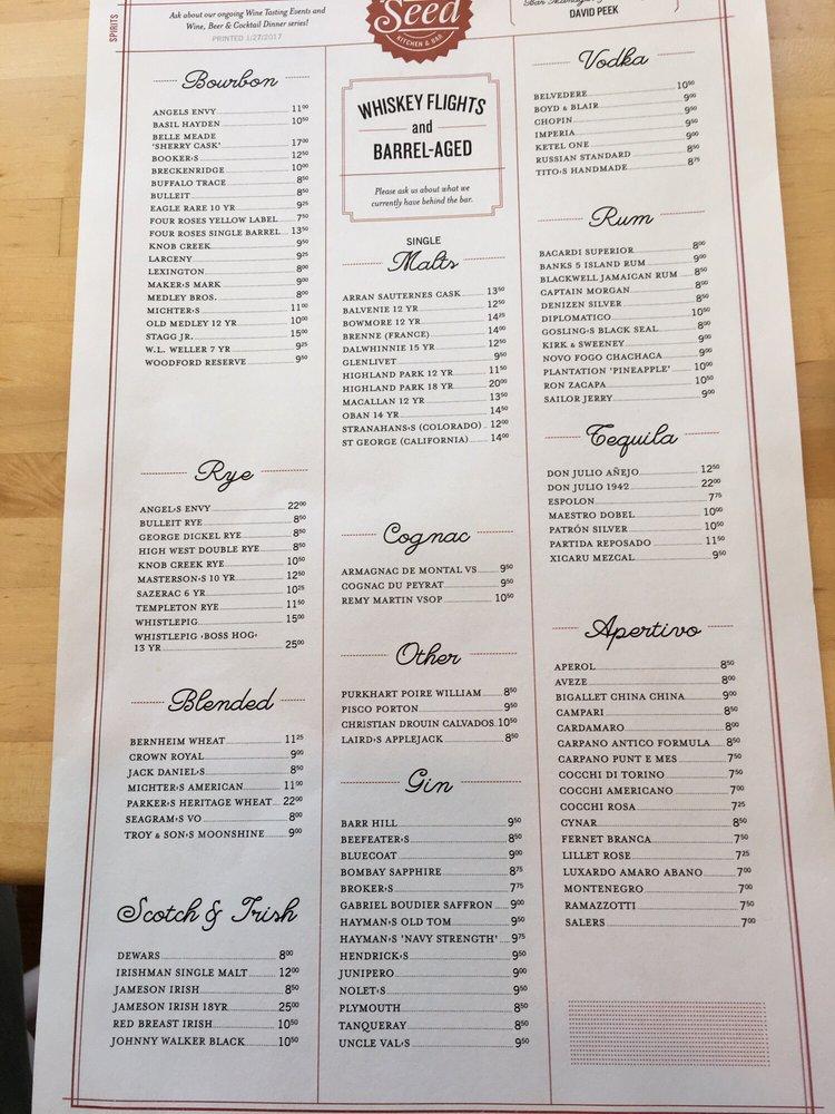 Menu at Seed Kitchen & Bar, Marietta