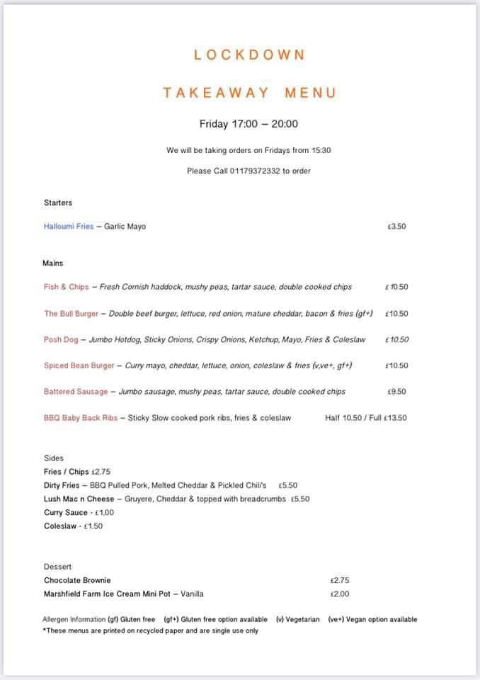Menu at The Bull Inn pub & bar, Southam