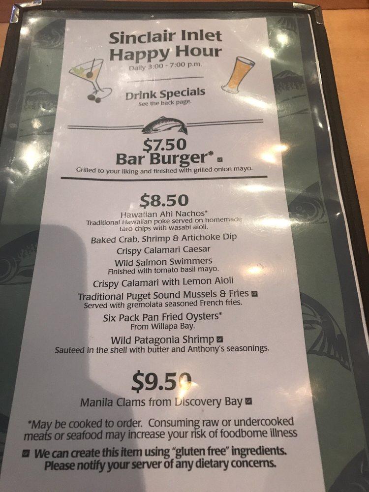 Menu at Anthony's at Sinclair Inlet restaurant, Bremerton, 20 ...
