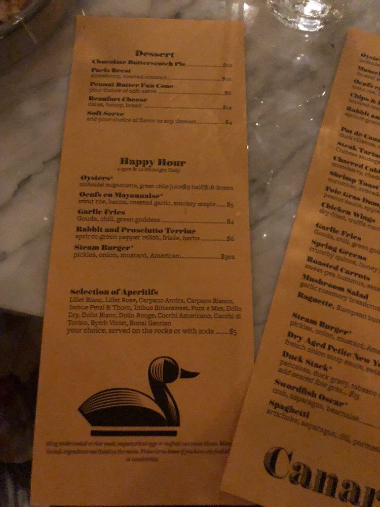 Menu at Canard pub & bar, Portland