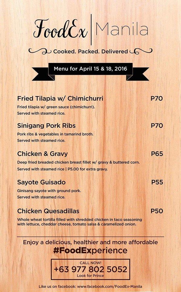Menu at FoodEx Manila restaurant, Pasig