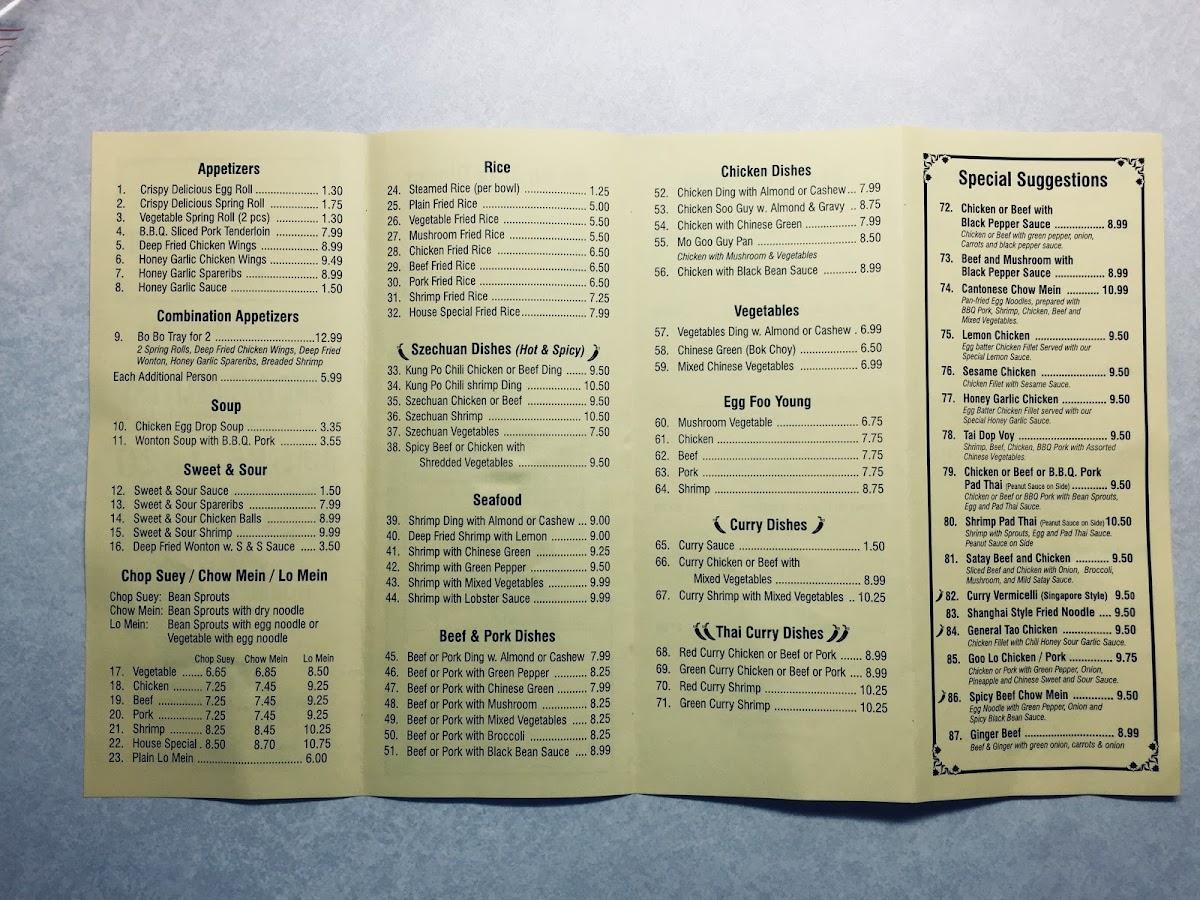 Menu at Fortune House restaurant, London