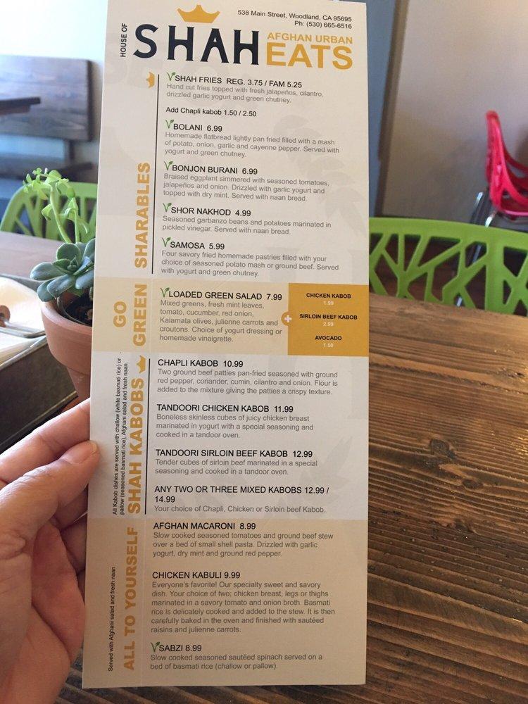 Menu at House Of Shah Afghan Urban Eats restaurant, Woodland